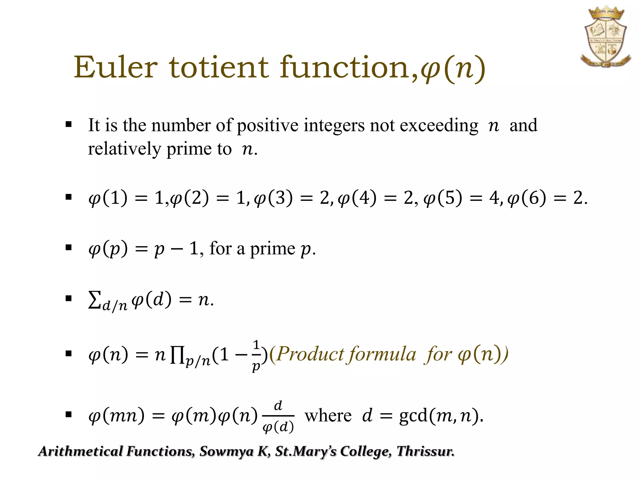 Mathematics:Arithmetical Functions | PPTX