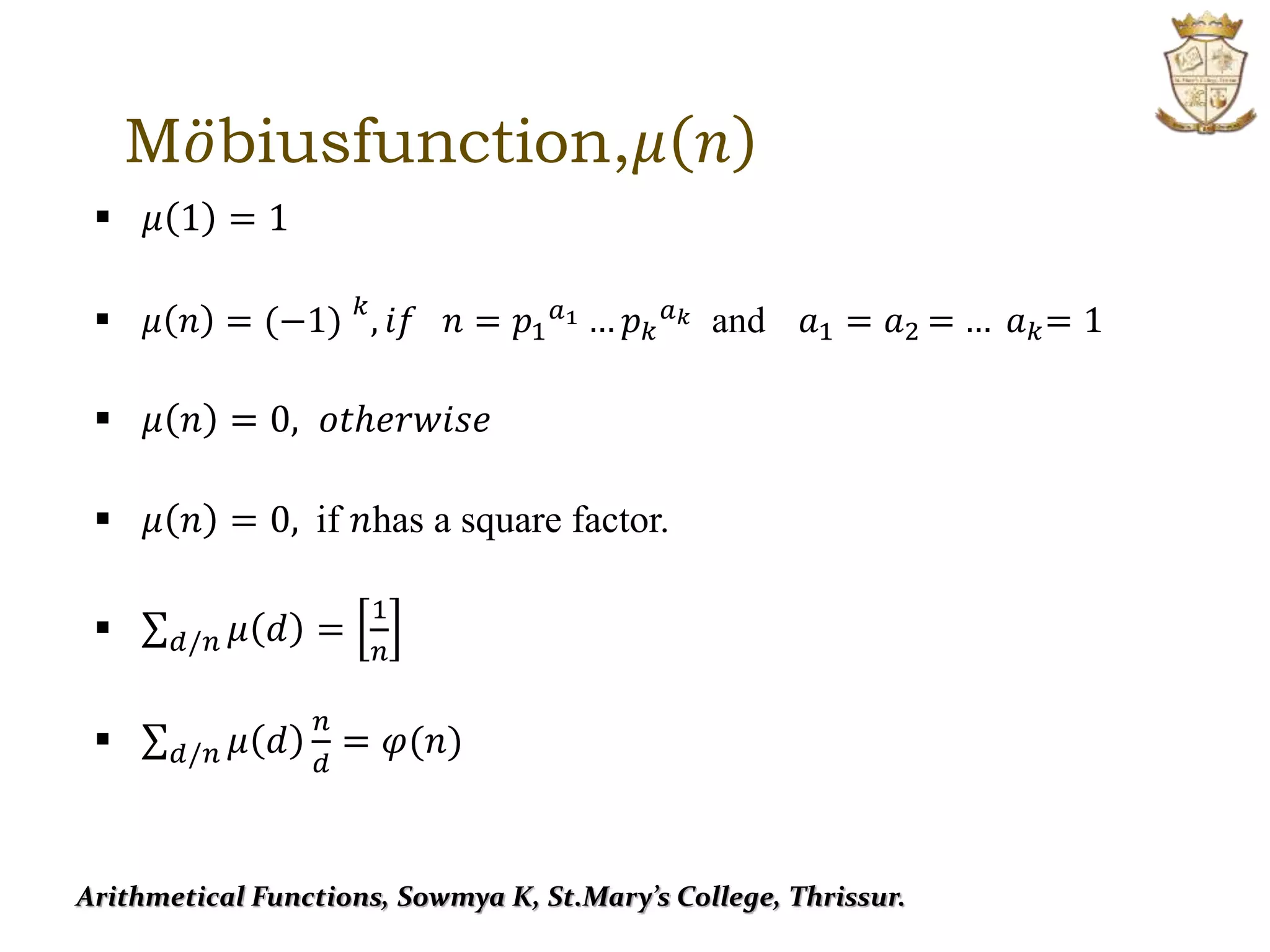 Mathematics:Arithmetical Functions | PPTX