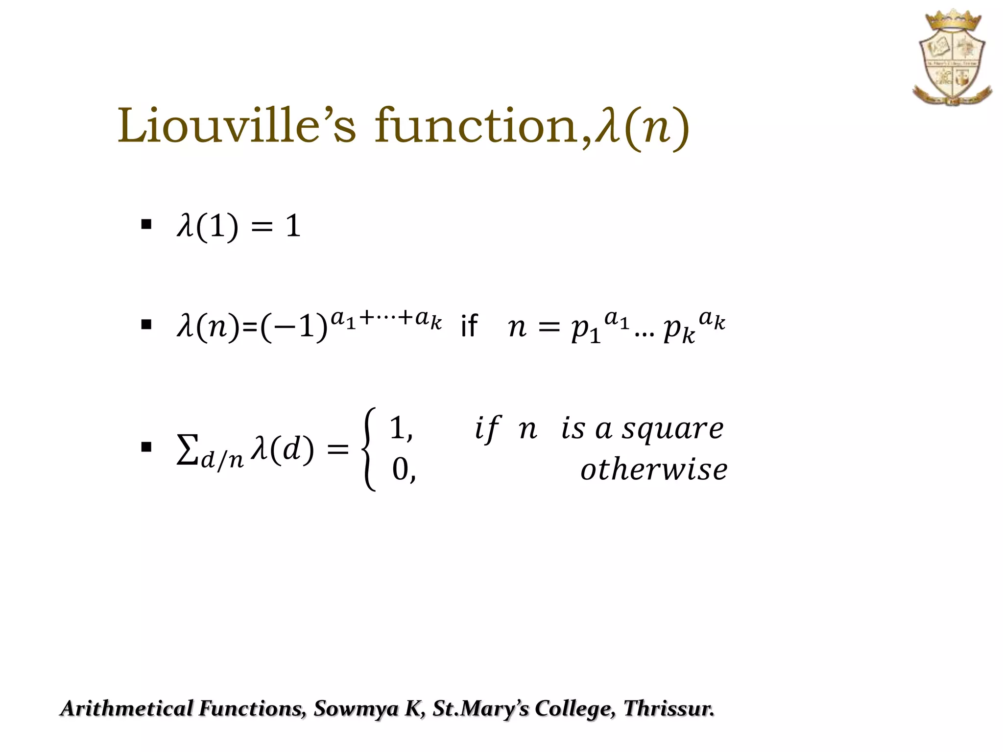 Mathematics:Arithmetical Functions | PPTX