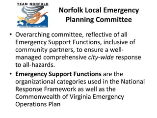 Emergency Support Functions for Norfolk, VA | PPTX