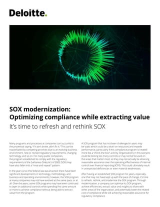 SOX modernization: Optimizing compliance while extracting value | PDF