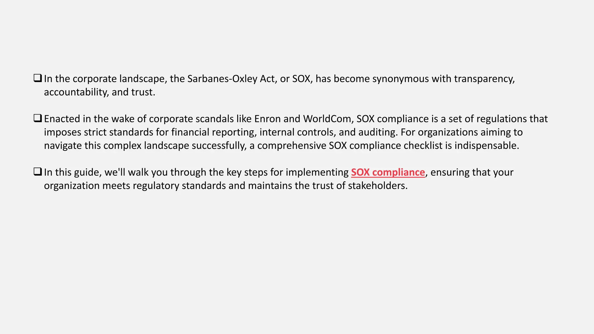 SOX Compliance Checklist Steps for Implementation | PPT