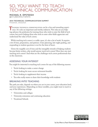 So, You Want to Teach Technical Communication | PDF