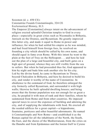 Sozomen (d. c. 450 CE) Constantine Founds Constantinople, 324 C.docx ...