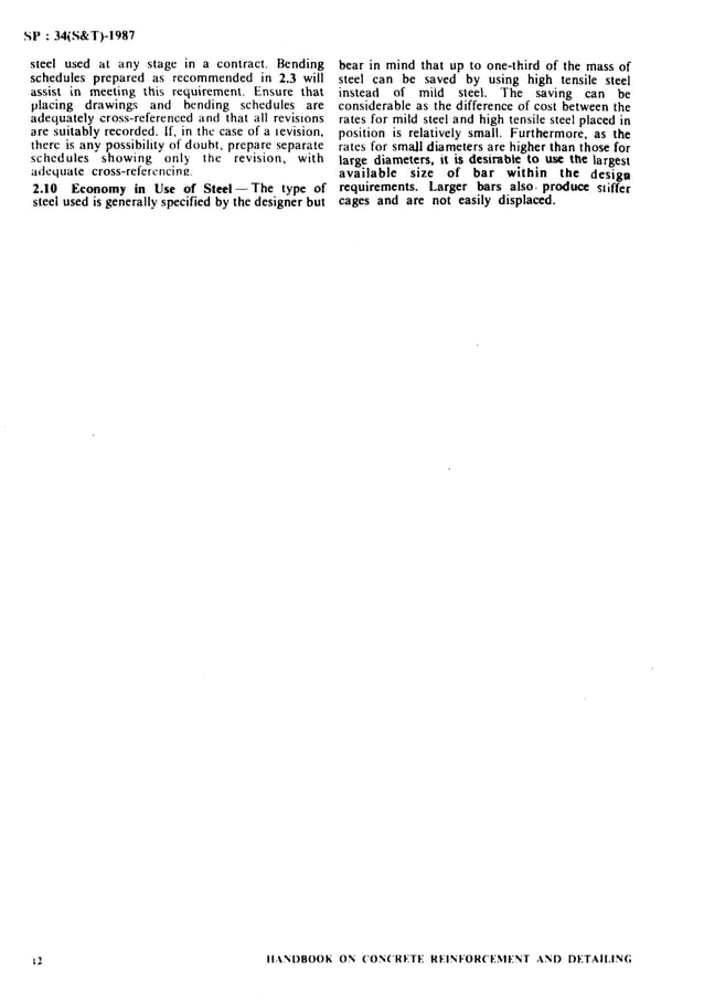 Sp 34-1987 handbook on reinforcement and detailing | PDF