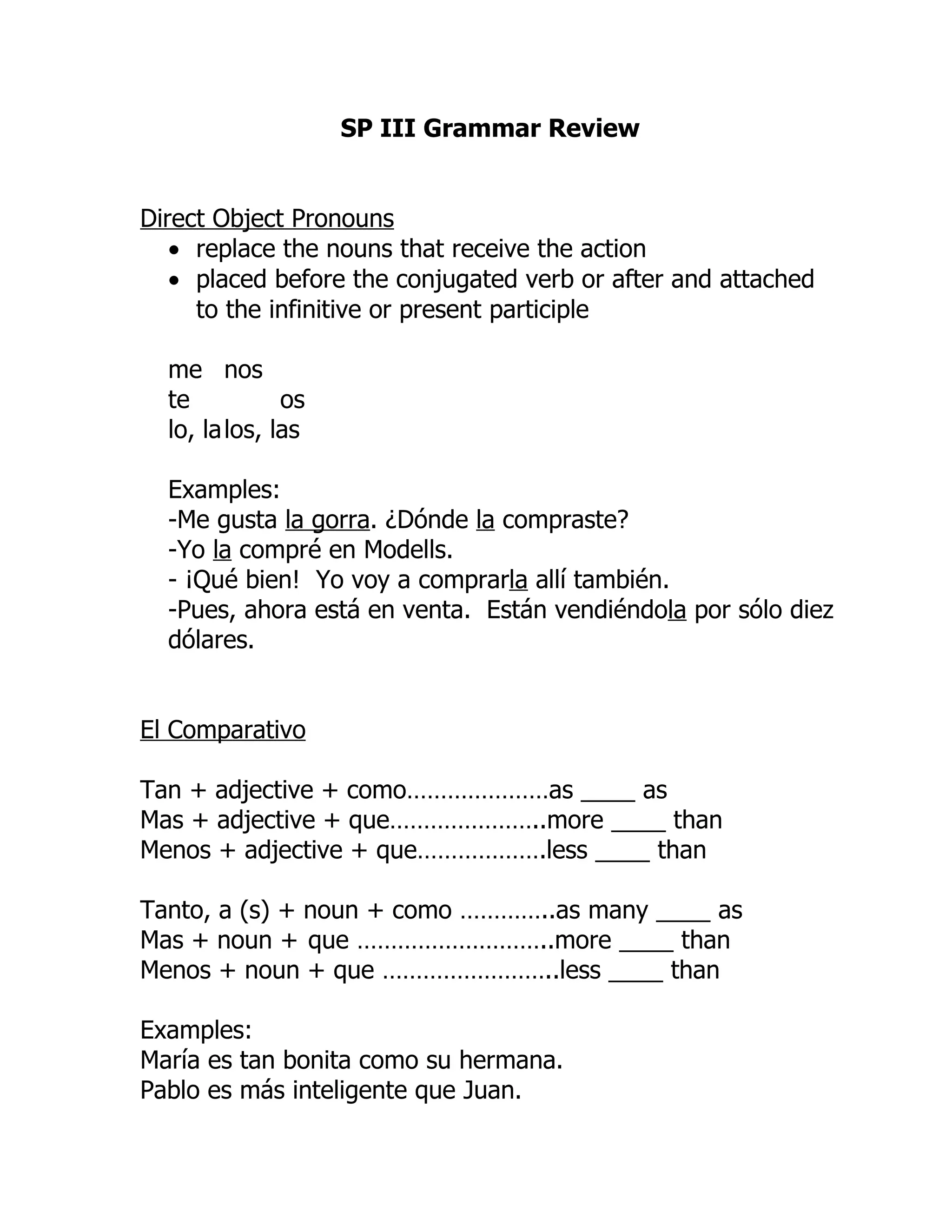 Spanish Grammar Review | DOC