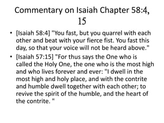 M18 Commentary on the fifty-eighth chapter of Isaiah content outline ...