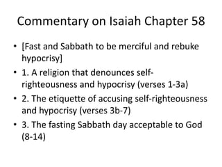 M18 Commentary on the fifty-eighth chapter of Isaiah content outline ...
