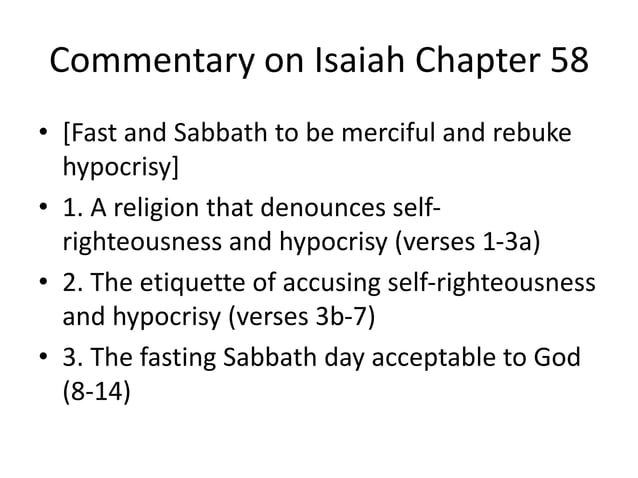 M18 Commentary on the fifty-eighth chapter of Isaiah content outline ...
