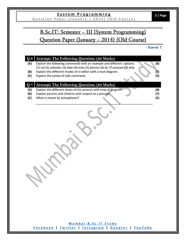[Question Paper] System Programming (Old Course) [January / 2014] | PDF