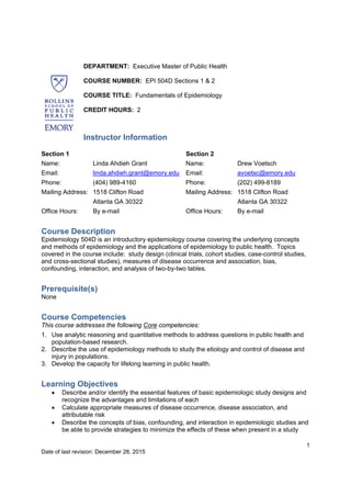Epi 504 Spring 16 Syllabus | PDF