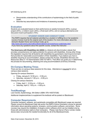 Epi 504 Spring 16 Syllabus | PDF