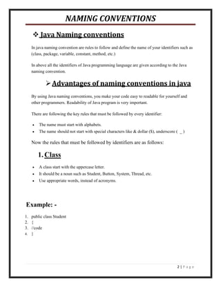 JAVA Naming Conventions By NADEEM AHMED FROM DEPALPUR | PDF