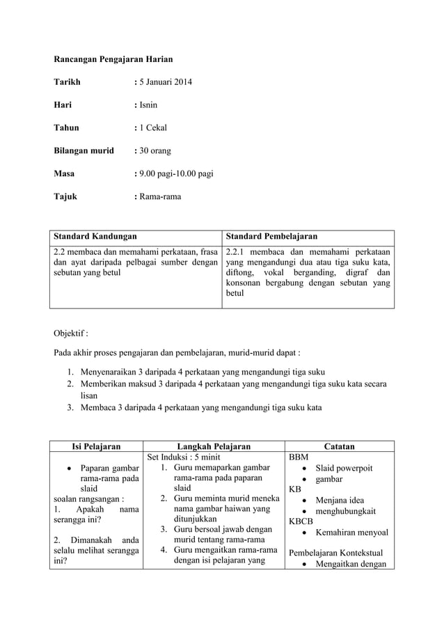 BM KSSR Kemahiran membaca Sp 2.2.1 | DOCX