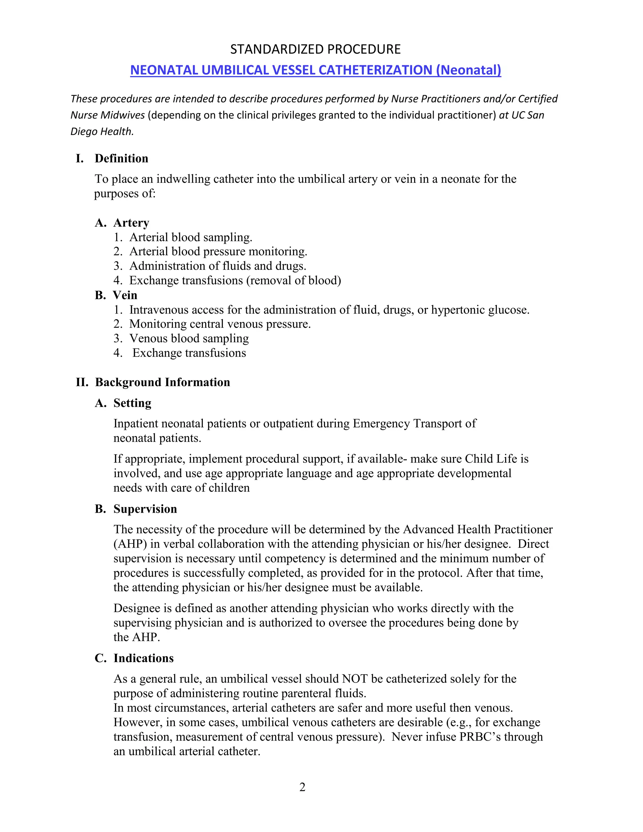 Sp30 neonatal umbilical vessel catherization (neonatal) | PDF