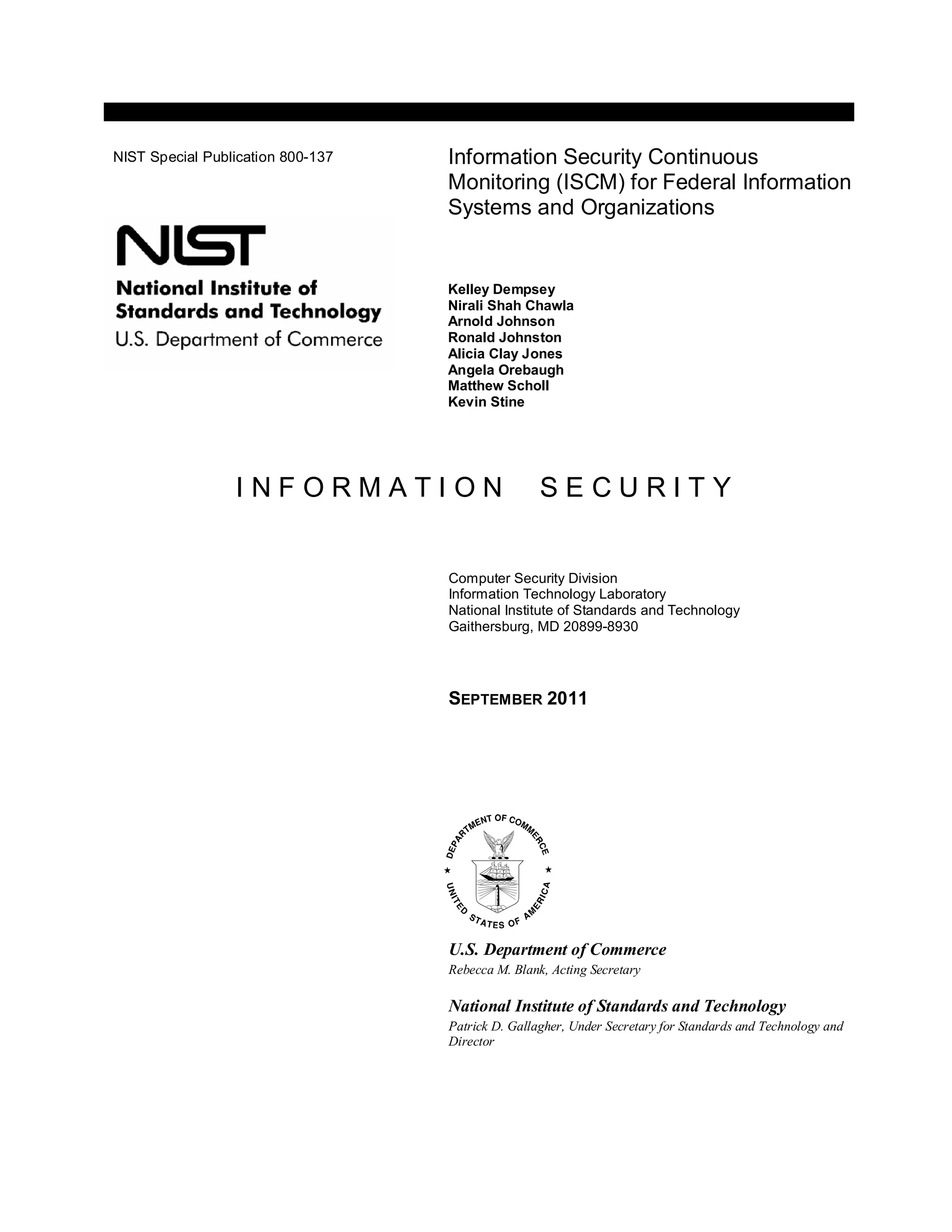 NIST SP 800-137 Information security continuous monitoring (ISCM) | PDF