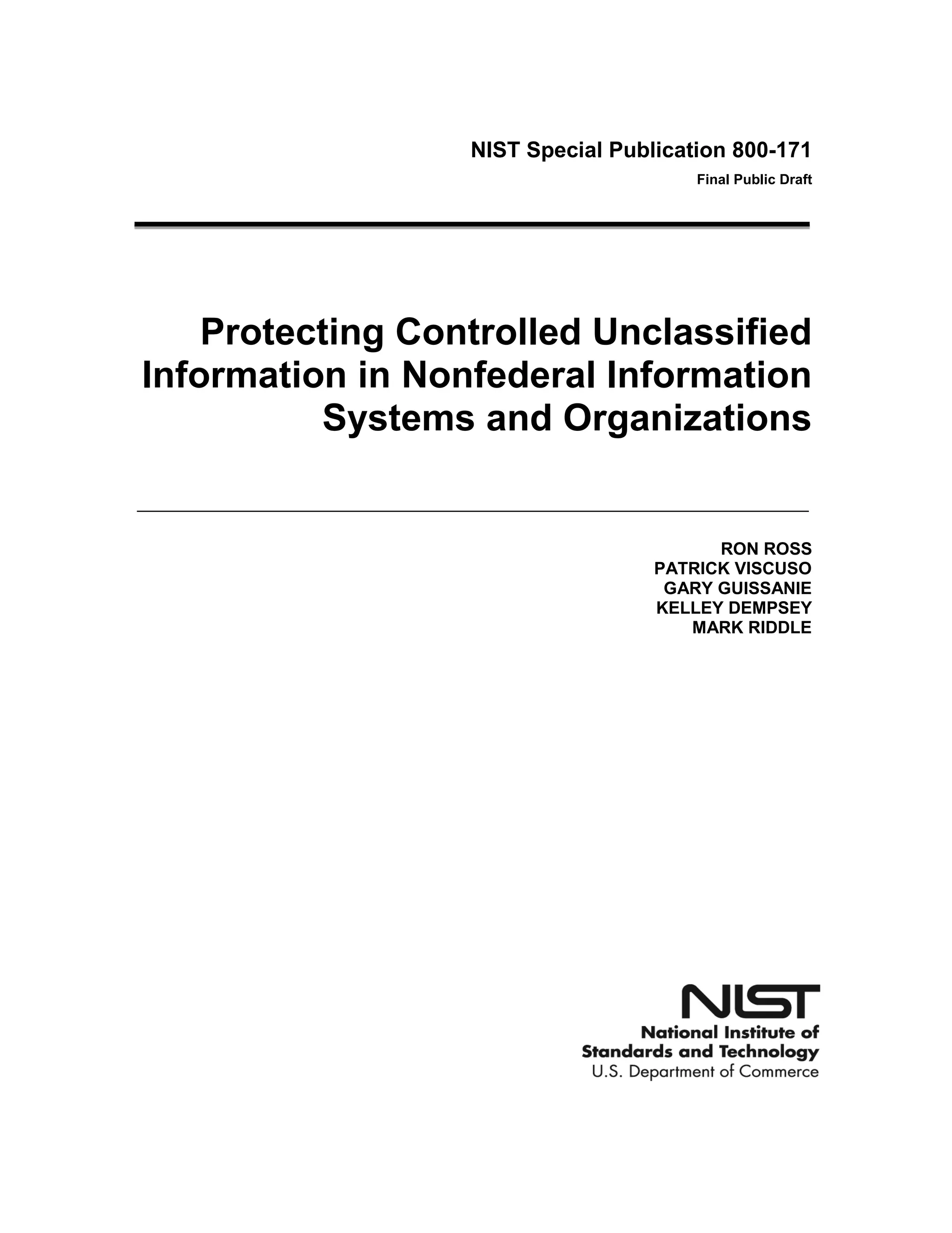 NIST SP 800-171 - Protecting Controlled Unclassified Information | PDF