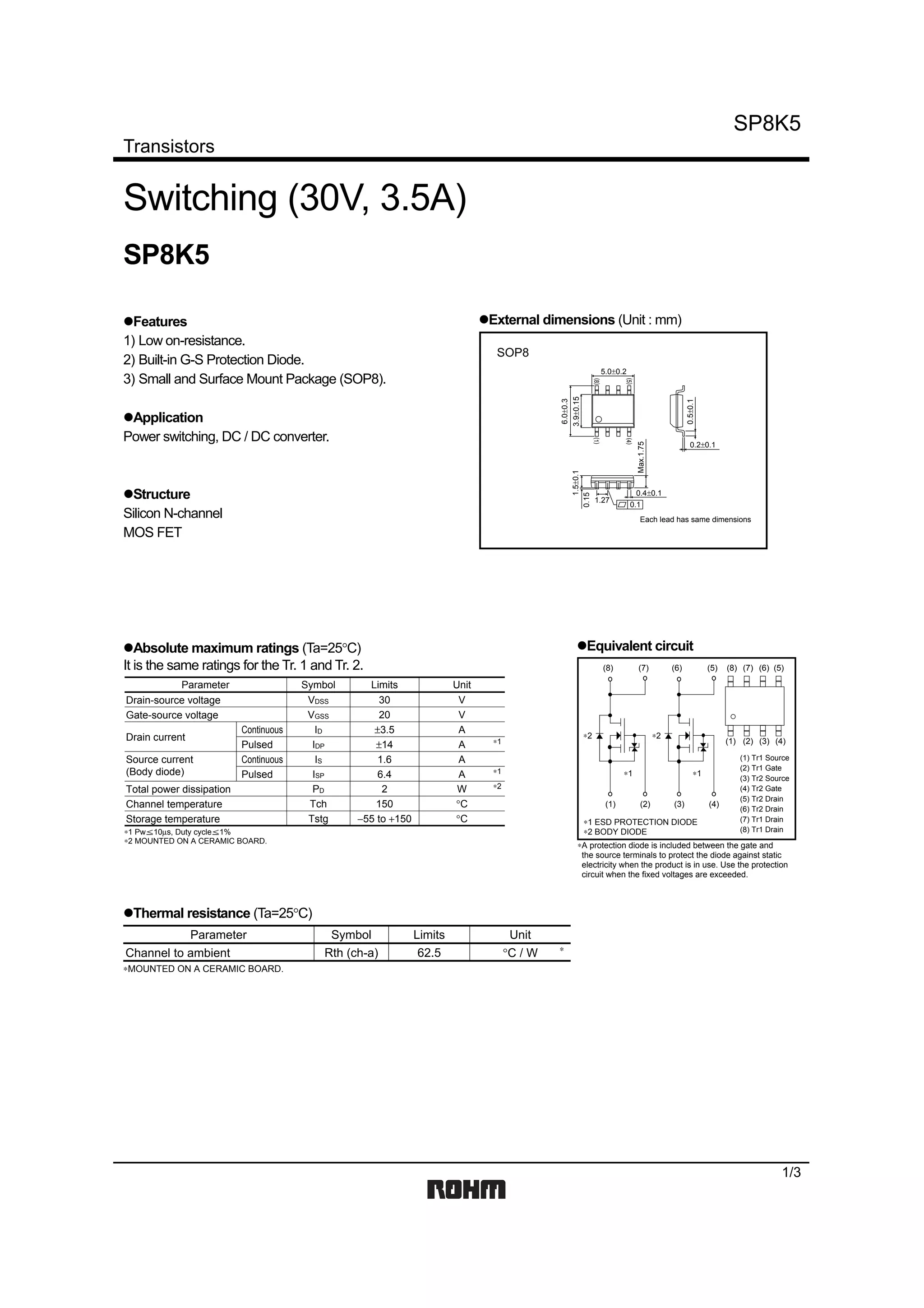 Original DUAL N Channel Mosfet SP8K5 SOP-8 New | PDF