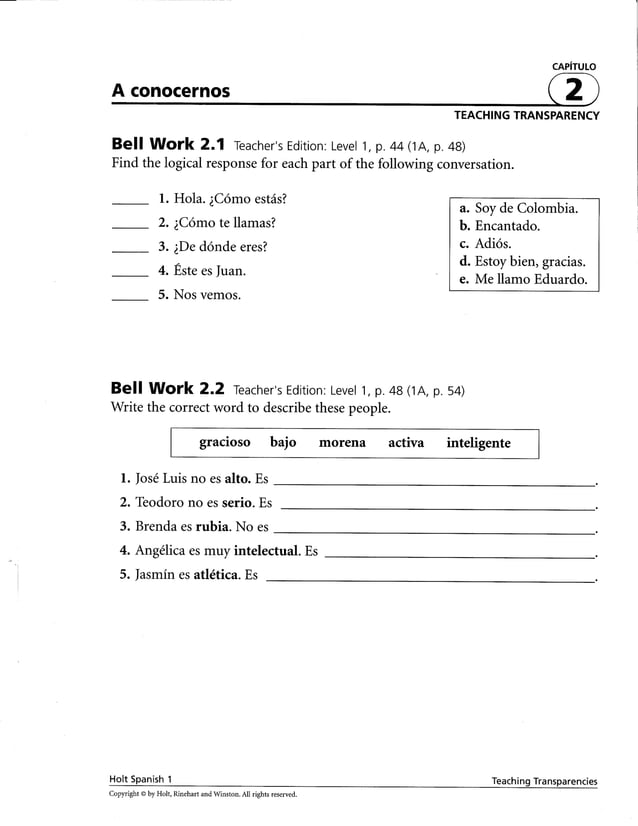 Spa 1 bell work 2 1 & 2-2 | PDF