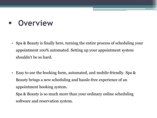 Spa And Beauty Saloon Appointment Booking System | PDF