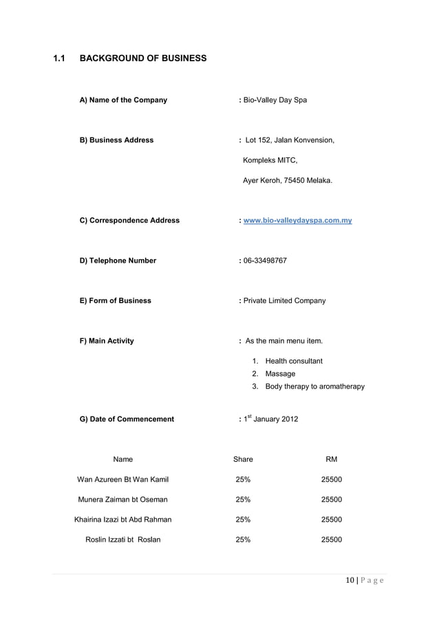 Spa business plan example rose | PDF | Startups | Business