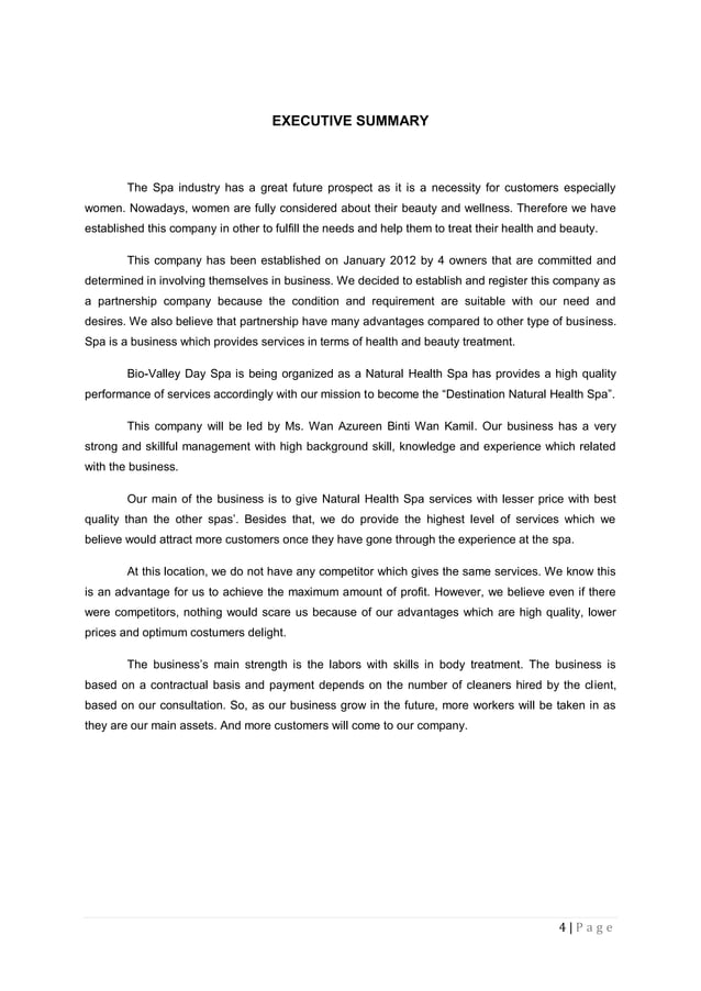 Spa business plan example rose | PDF | Startups | Business