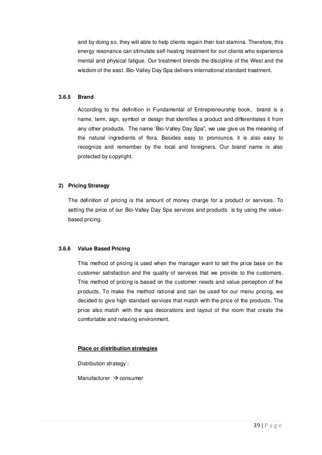 Spa business plan example rose