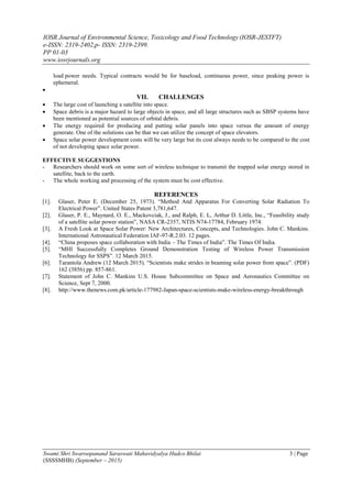 Space based solar power (sbsp) seminar report | PDF