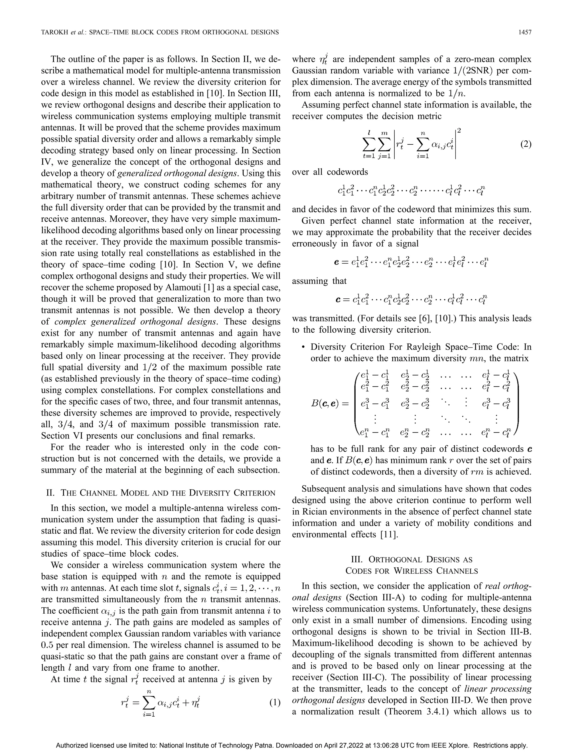 Space Time Block Codes From Orthogonal Designs Pdf