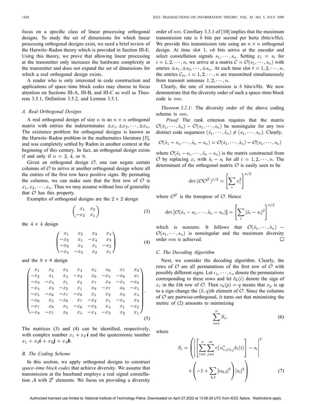 Space Time Block Codes From Orthogonal Designs Pdf