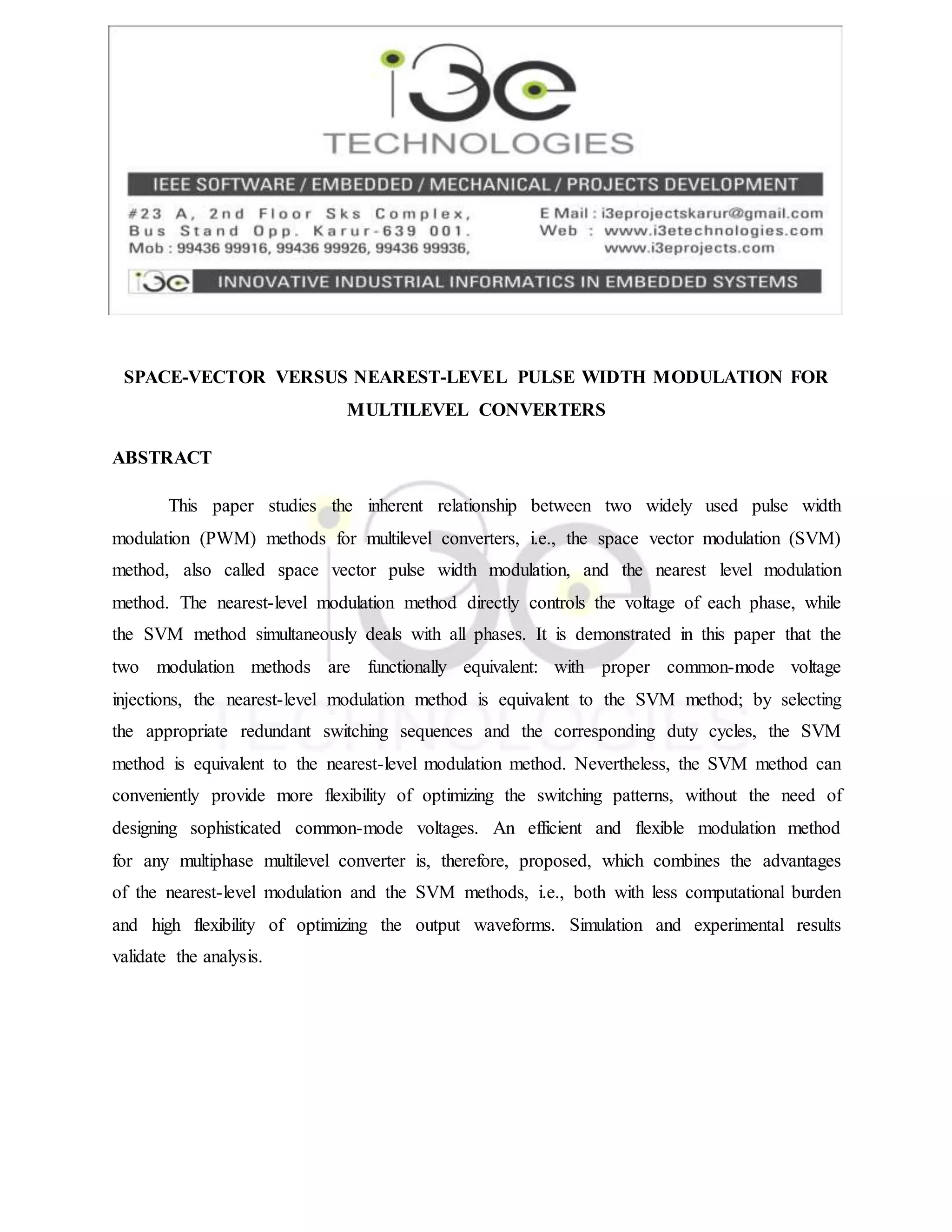 Space vector versus nearest-level pulse width modulation for multilevel converters | DOCX