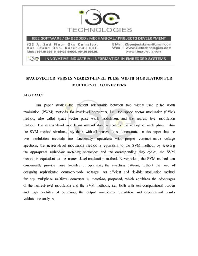 Space Vector Versus Nearest Level Pulse Width Modulation For Multilevel
