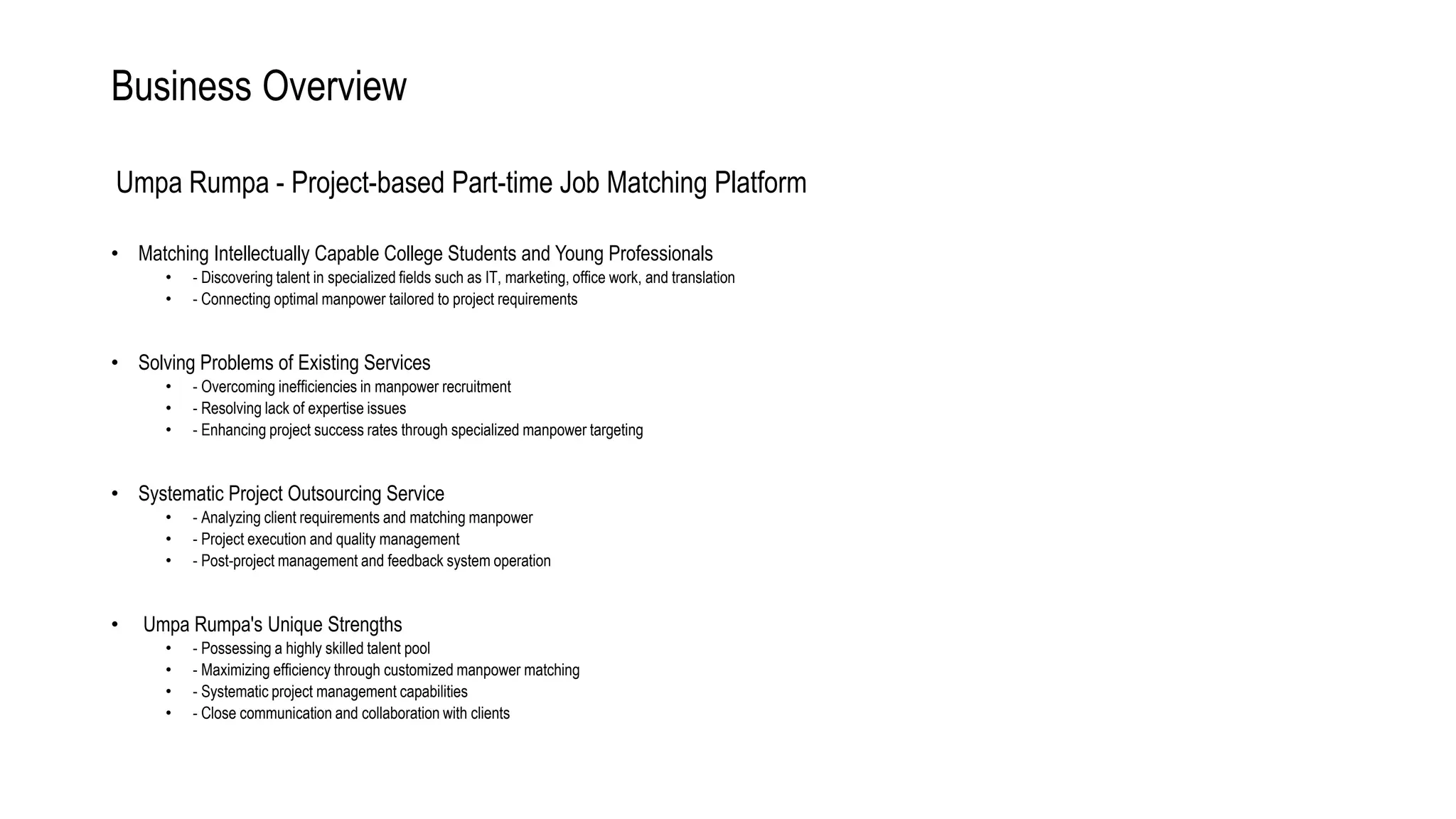 Umpa Rumpa Project-based Part-time Job Matching Platform | PPTX