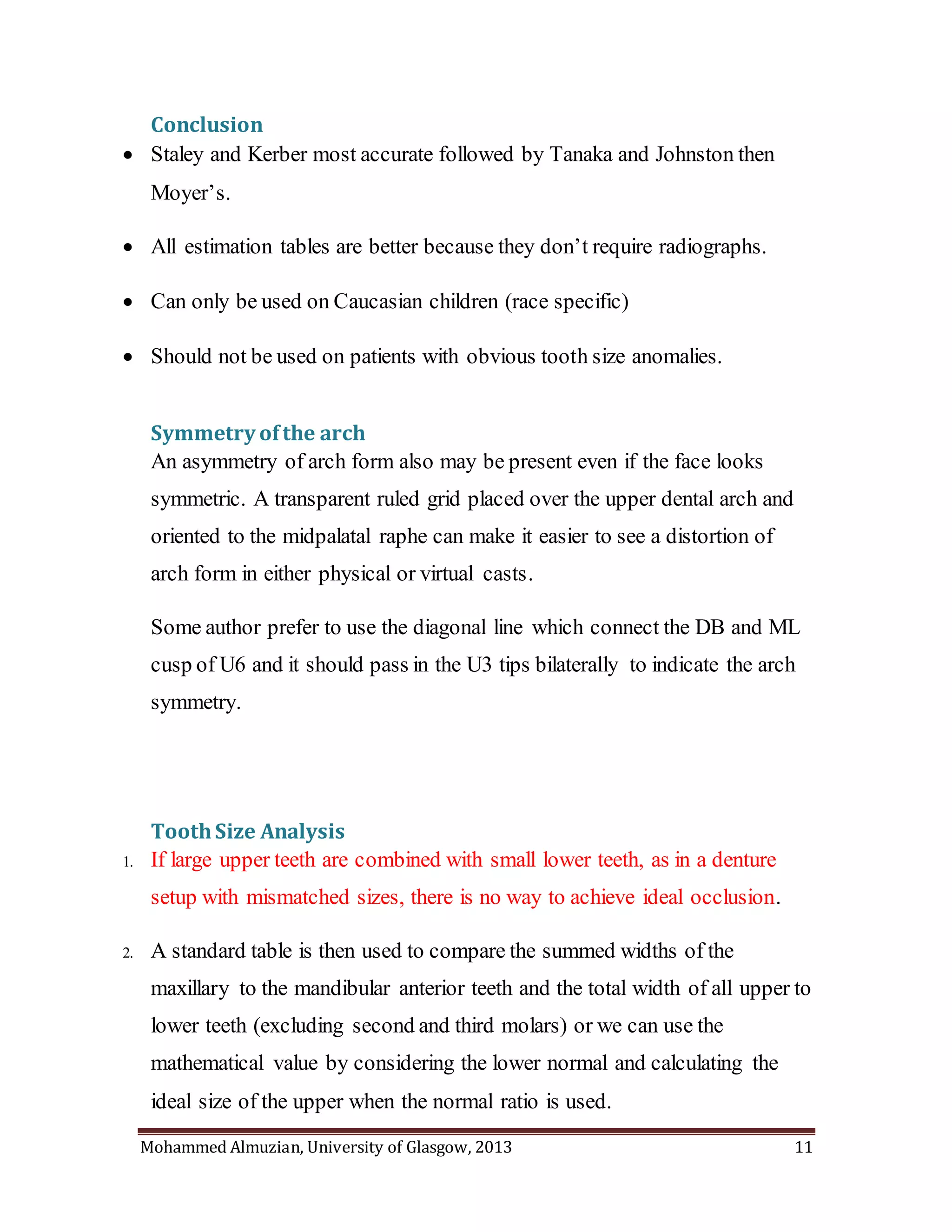Space analysis and tooth size analysis for orthodontists by Almuzian | DOCX