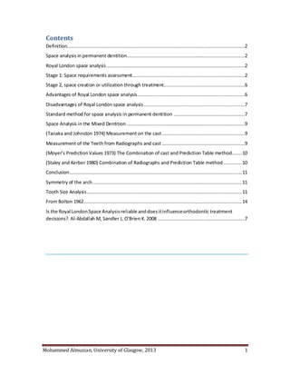 Space analysis and tooth size analysis for orthodontists by Almuzian | DOCX