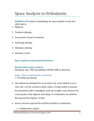 Space analysis and tooth size analysis for orthodontists by Almuzian | DOCX