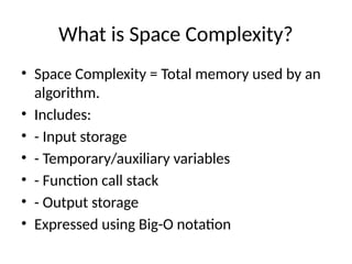 Detailed explanation of space complexity in algorithms, based on Goodrich, Tamassia, and Mount ...