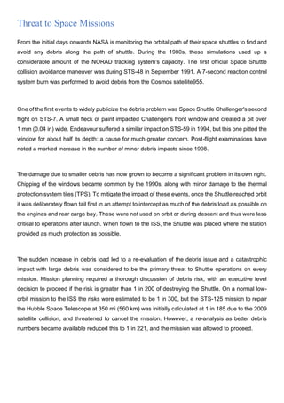 Space Debris - An Environmental Problem for Space Missions | PDF