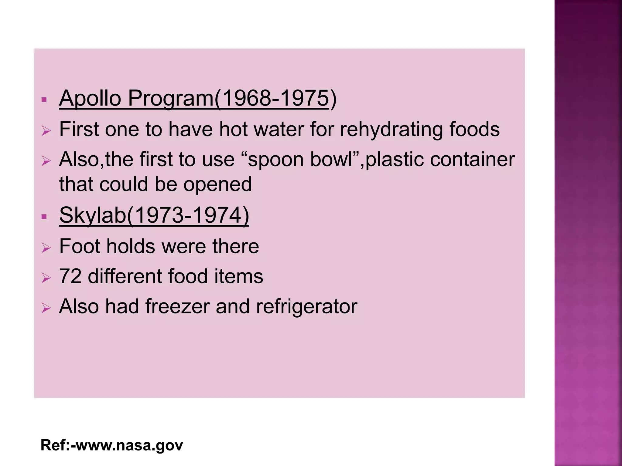 Space food / Food science / NASA food / Production of space food / type ...