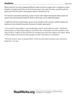 Space junk 1130_passage_and_questions | PDF
