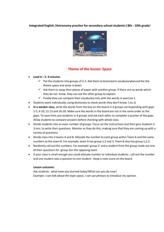 Space lesson (8 - 10 grade) | PDF