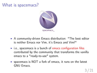 Spacemacs: emacs user's first impression | PDF