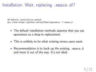 Spacemacs: emacs user's first impression | PPT