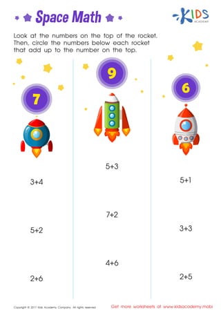 Space math - Kindergarten Math Worksheets | PDF