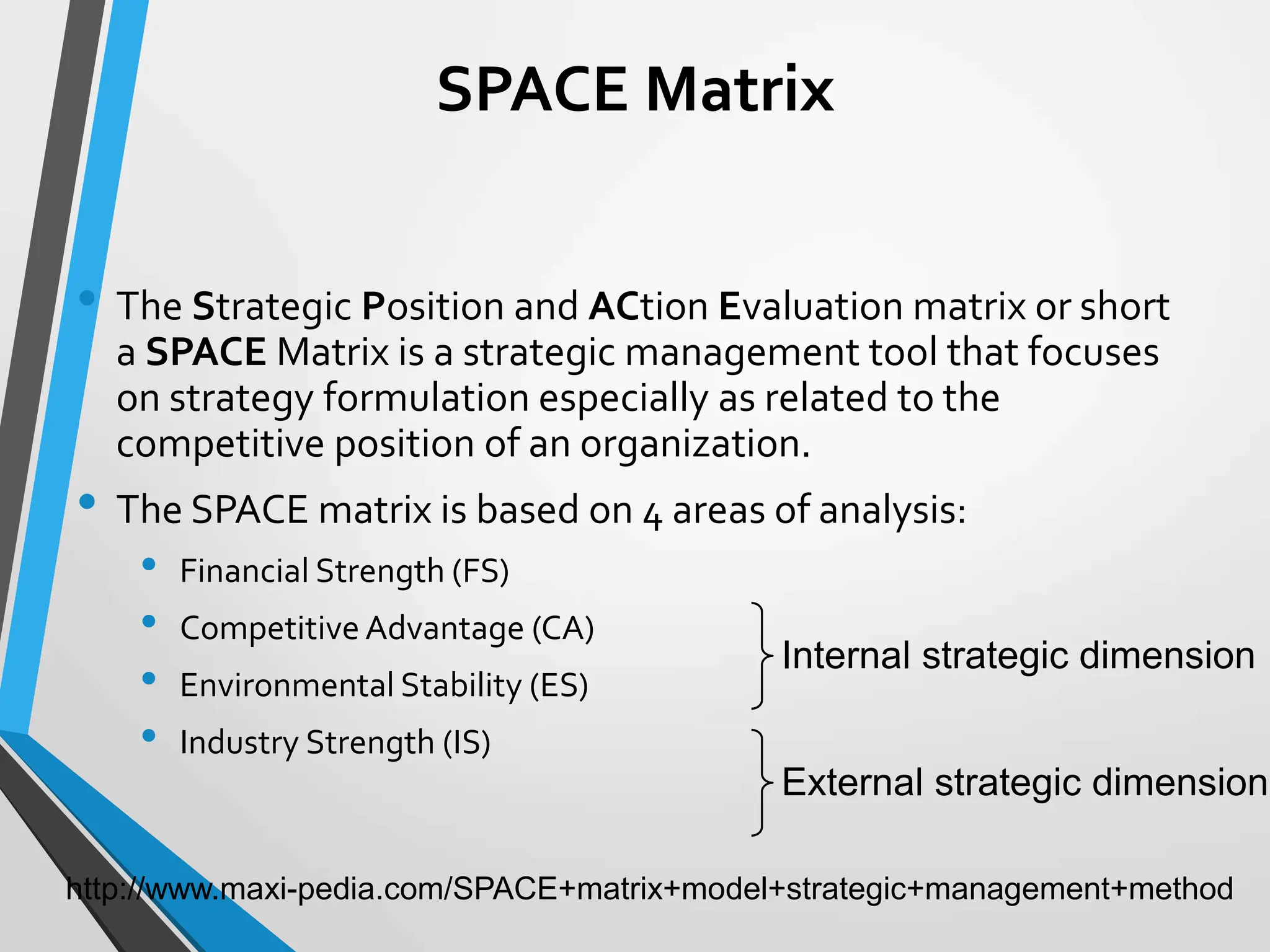 Strategy Analysis and Selecting ( Space Matrix) | PPT