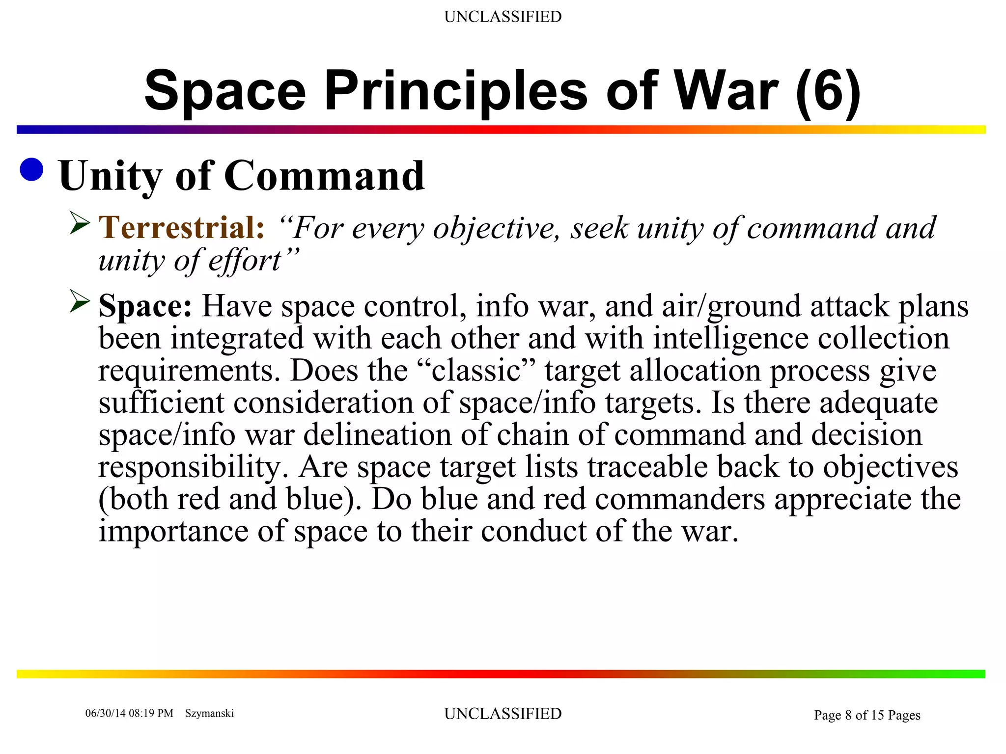 Space policy space principles of war-unclassified | PPT