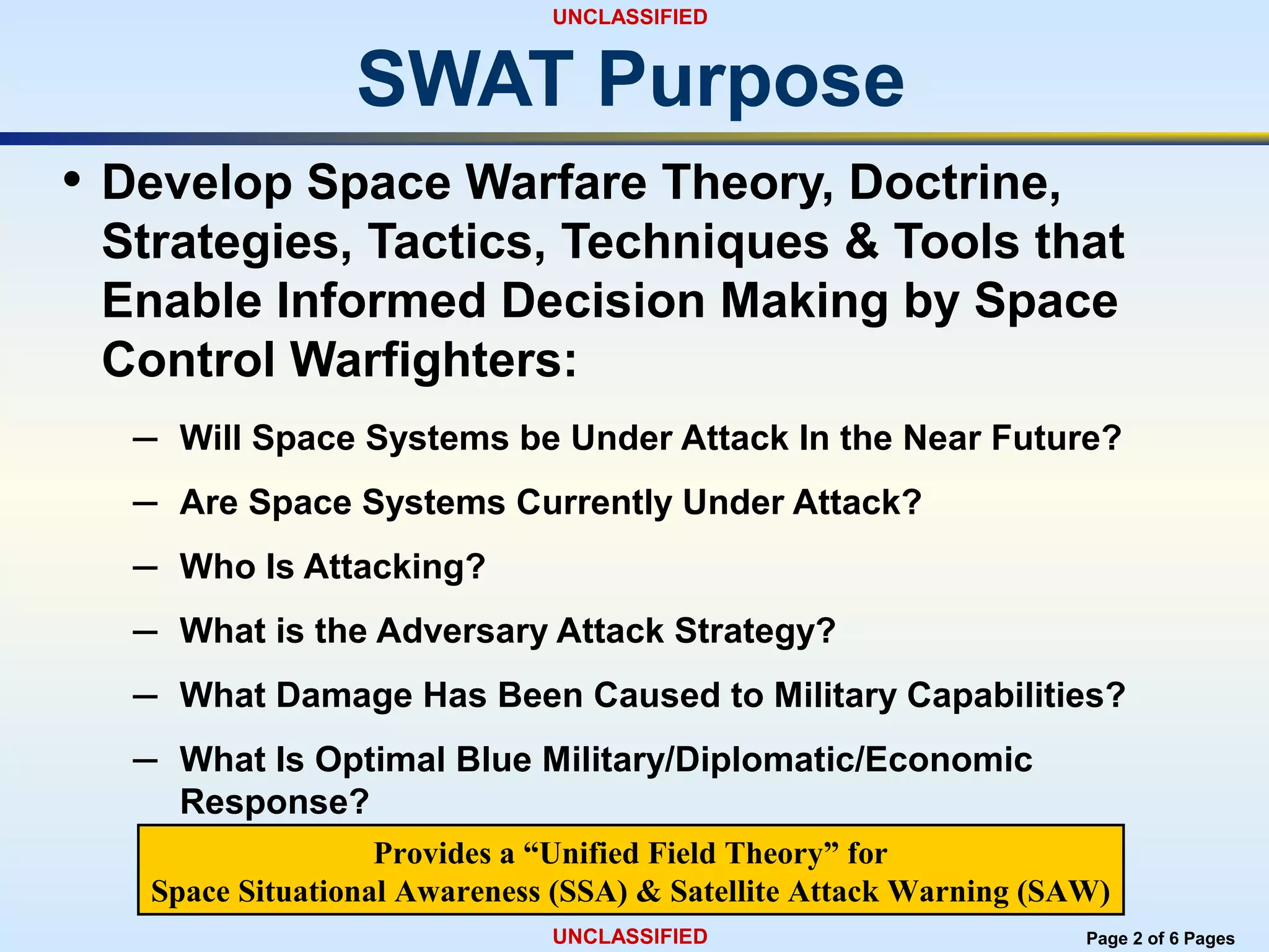Space policy swat-summary-13-unclassified | PPT