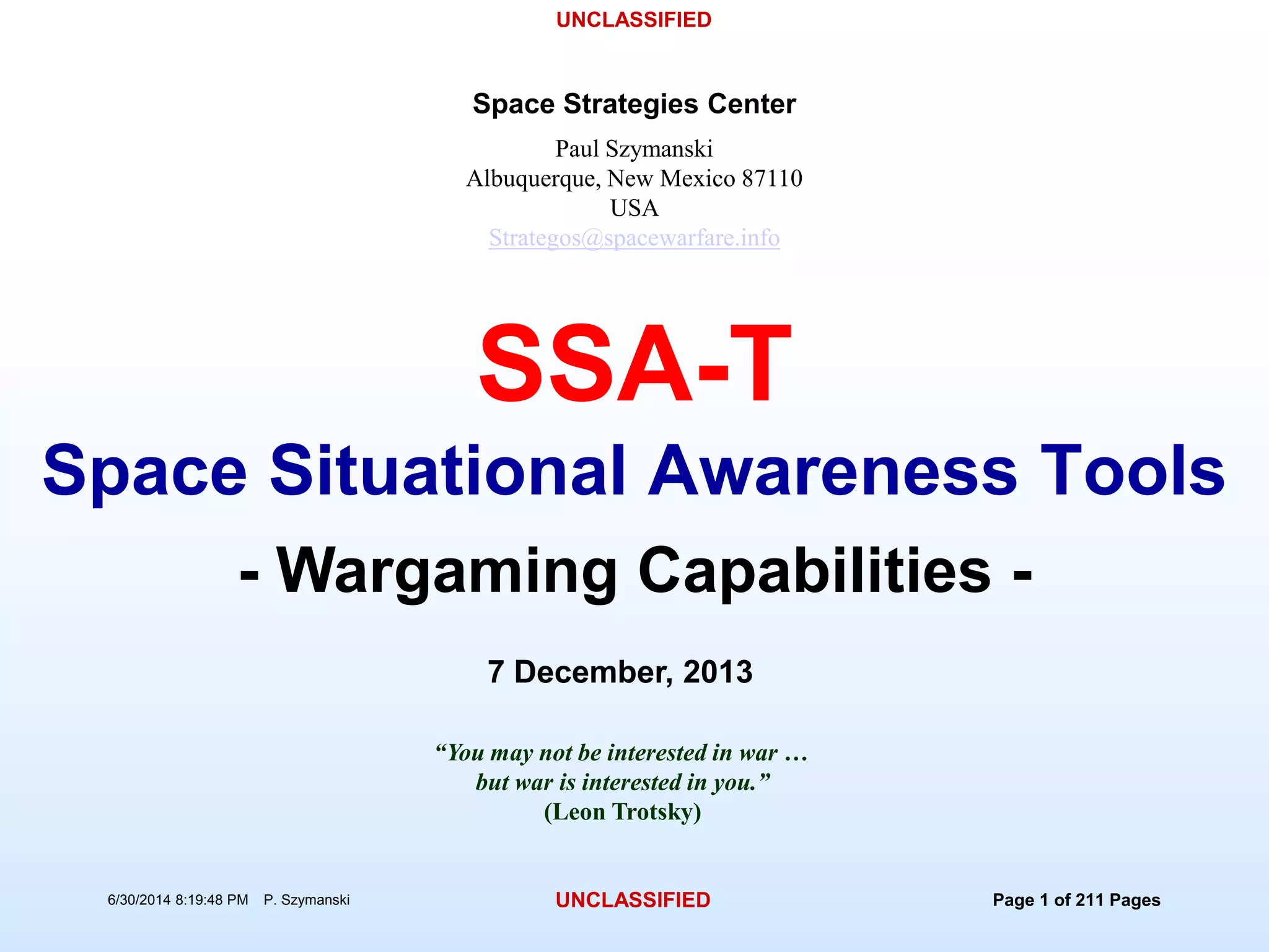 Space policy theoretical space wargame software-unclassified | PPT