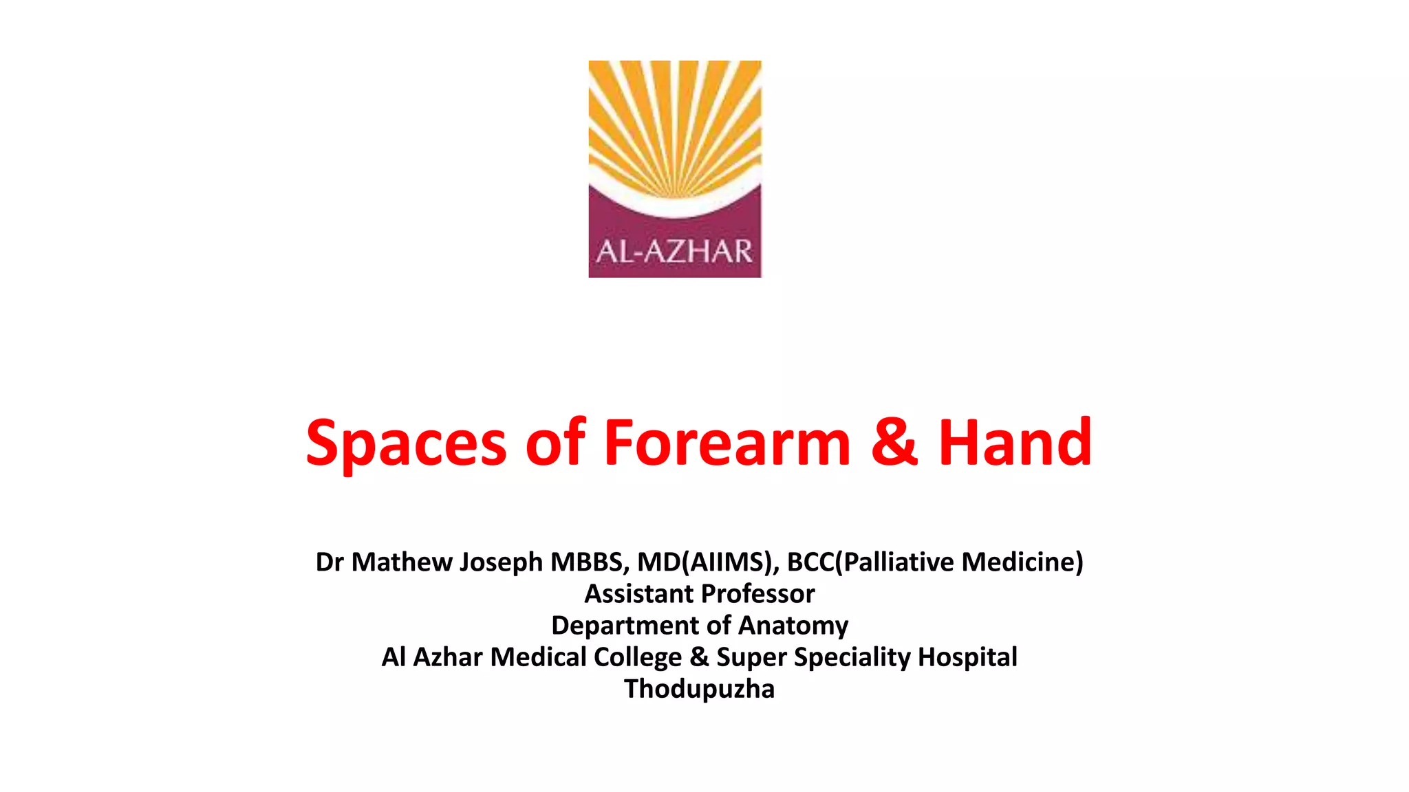 Spaces of Hand and Forearm | PPTX