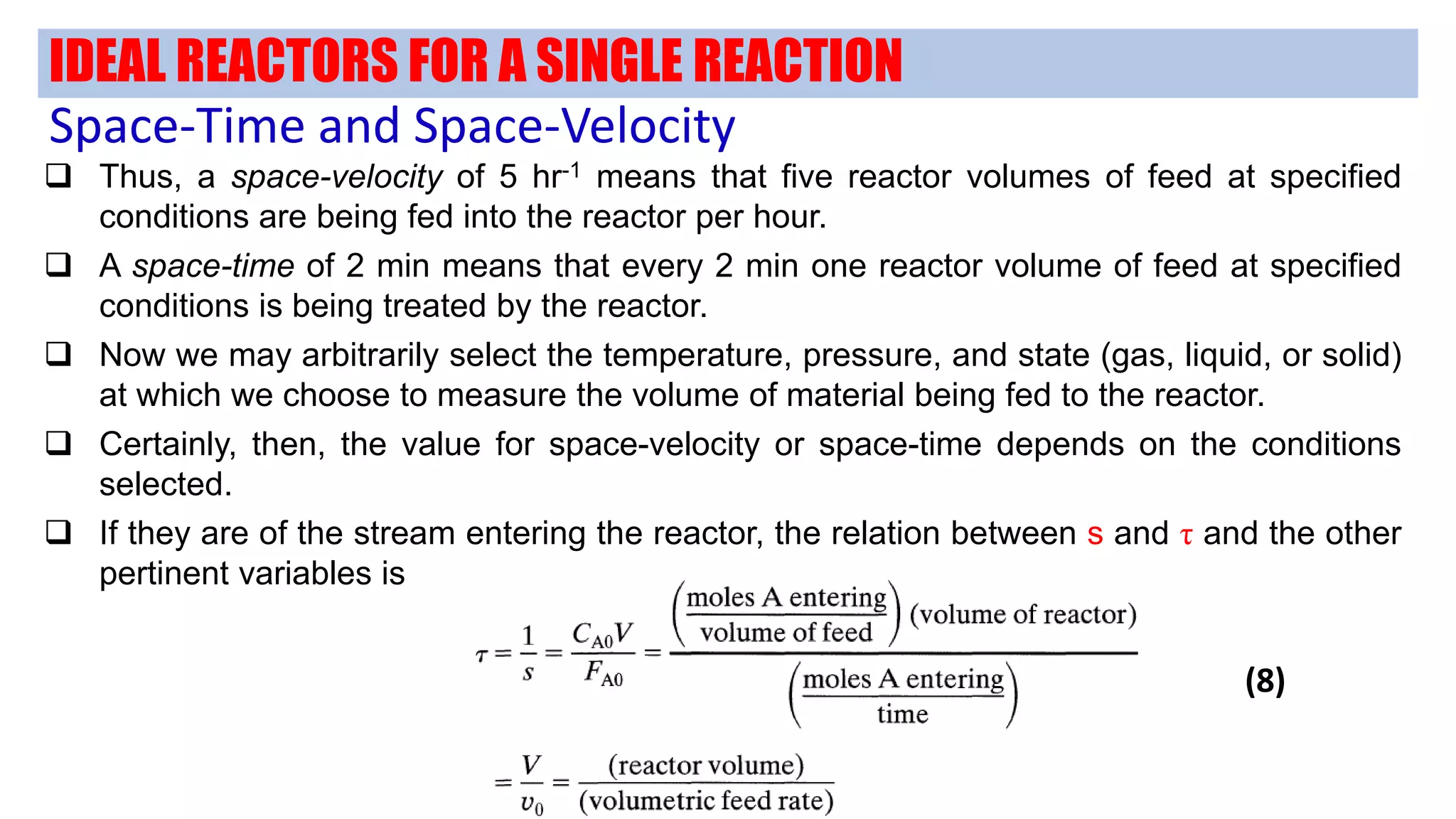 Space time and Space velocity, CSTR | PPTX